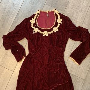 Vintage | Dresses | Vintage Red Velvet Maxi Dress With Crochet Trim ...